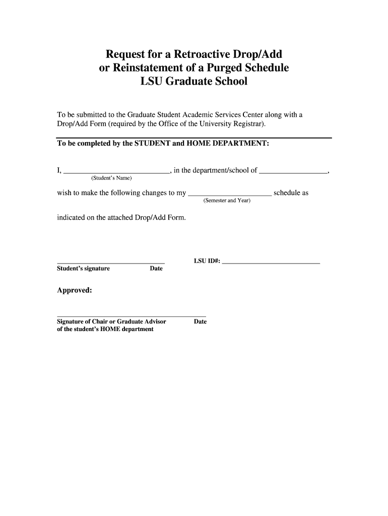 Fillable Online pete lsu Request for a Retroactive Drop Form Fax Email ...
