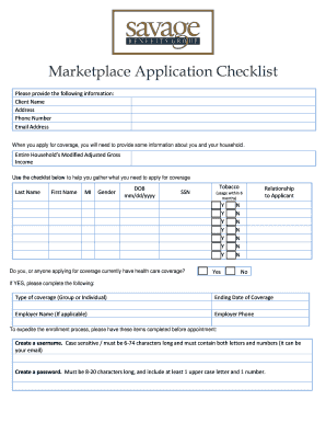 Fillable Online Marketplace Application Checklist - Savage and ...