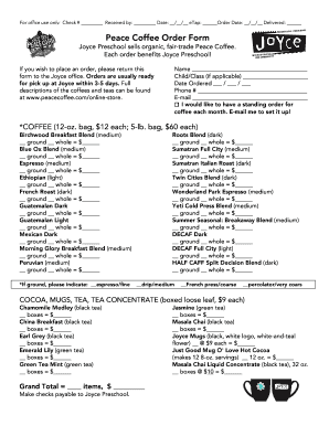 Fillable Online joycepreschool Peace Coffee Order Form - Joyce ...