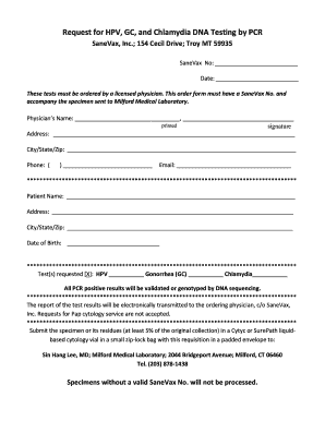 Fillable Online sanevax Request for HPV GC and Chlamydia DNA Testing by ...