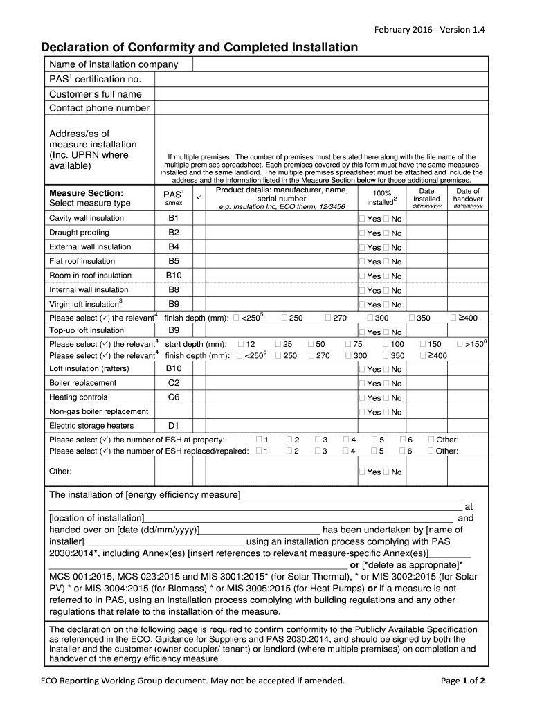 Fillable Online ofgem gov Declaration of Conformity and Completed ...
