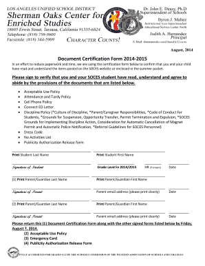 Fillable Online Document Certification Form 2014-2015 Fax Email Print ...