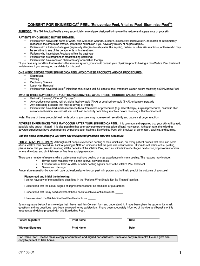 SkinMedica Peel Consent Form - Blank Fillable Template | Fill Out ...