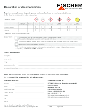 Fillable Online fischermesstechnik Declaration of decontamination - FISCHER Mess- und Fax Email ...
