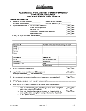 Fillable Online Ambulance Non Emergency Transport - American ...