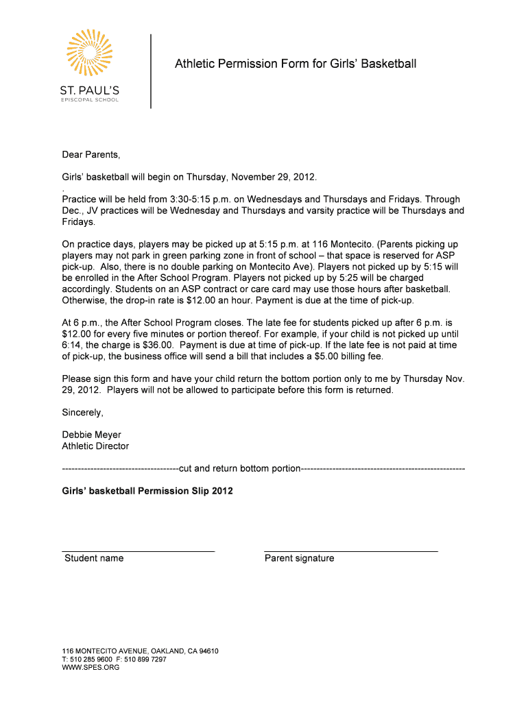 Fillable Online spes girls basketball athletic permissiondoc - spes Fax ...