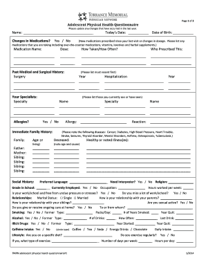 Fillable Online tmphysiciannetwork Adolescent Physical Health ...