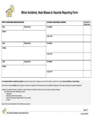 Fillable Online Minor Incidents Near Misses Hazards Reporting Form Fax ...