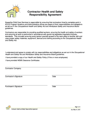 Fillable Online Contractor Health and Safety Responsibility Agreement ...