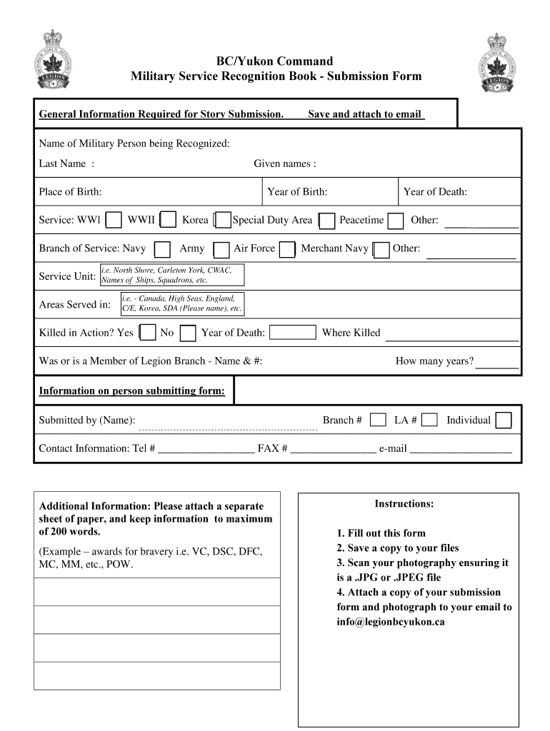 Fillable Online comoxlegion Submission Form - Comox Legion Branch 160 ...