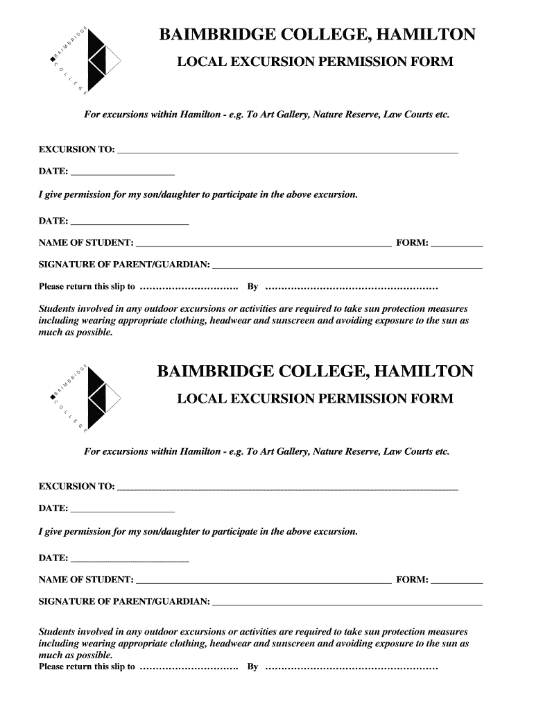 Fillable Online baimbridge-co vic edu Local excursion permission form ...