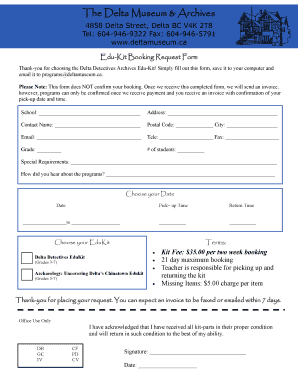 Fillable Online deltamuseum Edu-Kit Booking Request Form - Delta Museum ...