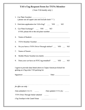 Fillable Online typa org TAS eTag Request Form for TYPA Member ...