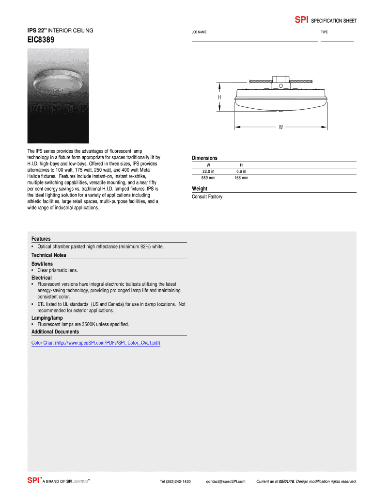 Fillable Online SPI SPECIFICATION SHEET IPS 22 " Fax Email Print ...