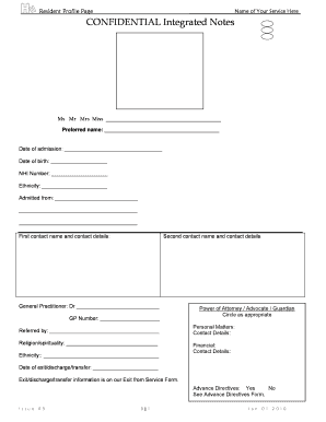 Fillable Online hh net Resident Profile Page CONFIDENTIAL Integrated ...