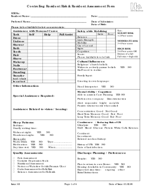 Fillable Online hh net Controlling Resident Risk Resident Assessment ...