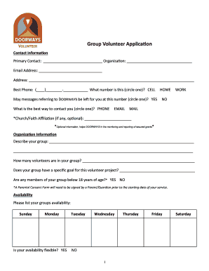 Fillable Online Group volunteer application - Doorways Fax Email Print ...