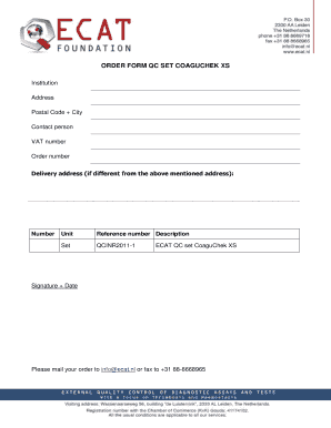 Fillable Online ecat ORDER FORM QC SET COAGUCHEK XS - bECATb Foundation ...