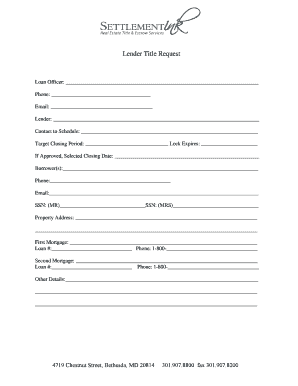 Fillable Online Lender Title Request - Settlement Ink Fax Email Print ...
