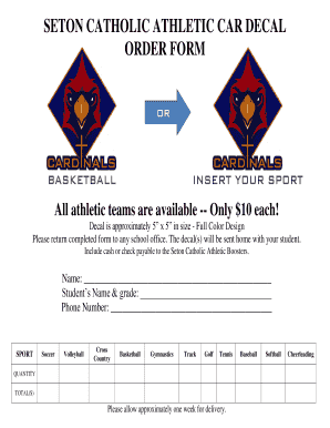 Fillable Online setonschools SETON CATHOLIC ATHLETIC CAR DECAL ORDER ...