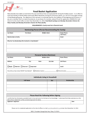 Fillable Online ndcbf 2014 Food Basket Application - Home North Dallas ...