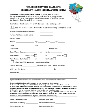 Fillable Online Reservation Form--Birthday Parties Fax Email Print ...