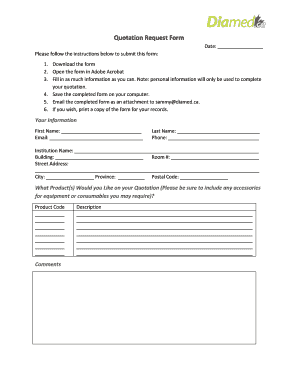 Fillable Online diamed Quotation Request Form - diamedca Fax Email Print - pdfFiller