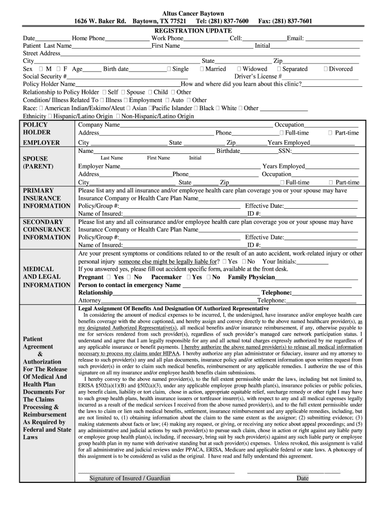 Fillable Online Patient Registration - Altus Health System Fax Email ...
