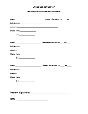 Fillable Online Emergency Contact Form - Altus Health System Fax Email ...