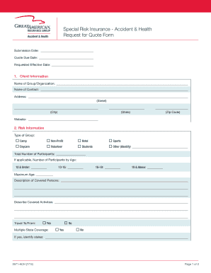Fillable Online Special Risk Insurance - Accident & Health Request for ...