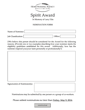 Fillable Online Spirit Award - Home Nursing Agency Fax Email Print ...