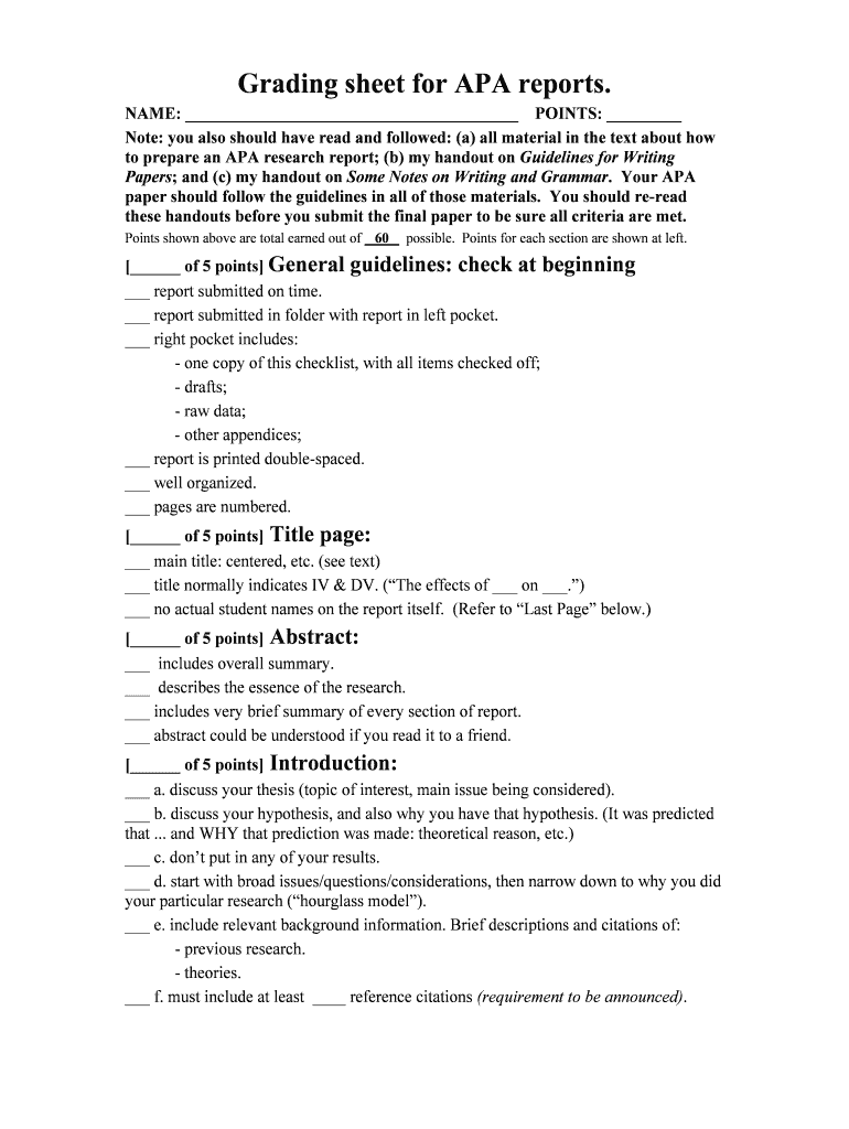 Fillable Online oneonta APA Report bGrading Sheetb Fax Email Print ...