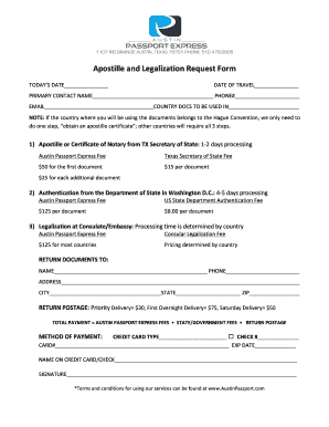 Fillable Online Apostille and Legalization Request Form - Austin ...