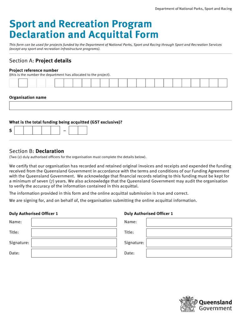 Fillable Online Declaration and acquittal bformb - Department of ...