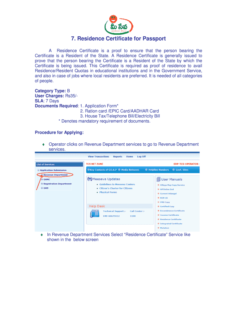 Fillable Online Residence Certificate for Passport Fax Email Print ...