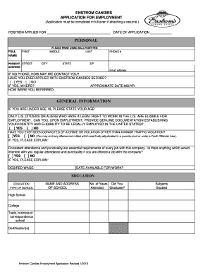 Fillable Online APPLICATION FOR EMPLOYMENT - bEnstromb Candies Fax ...