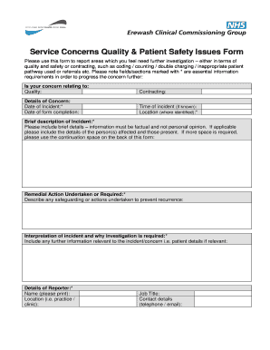 Fillable Online cloud swadesign co Service Concerns Quality amp Patient ...