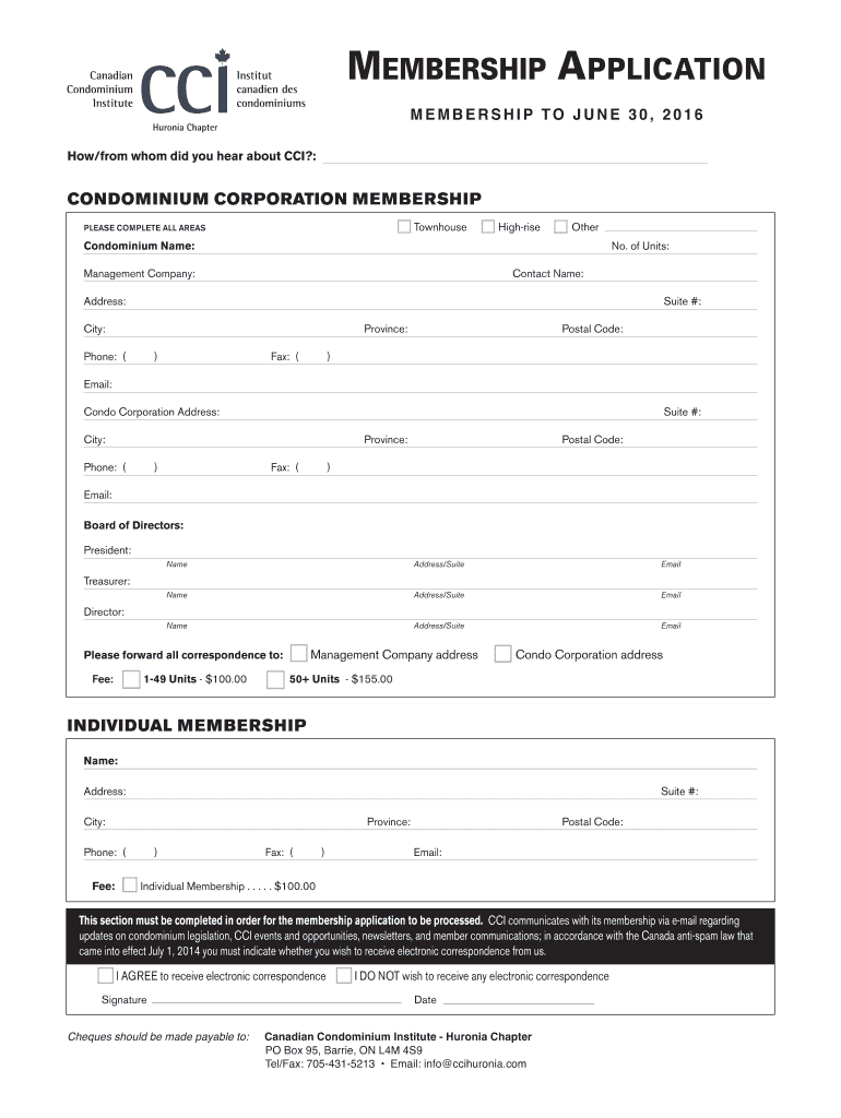 Fillable Online MEMBERSHIP APPLICATION - CCI-Huronia Fax Email Print ...