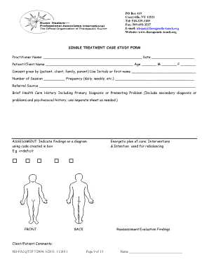 Fillable Online therapeutic-touch SINGLE TREATMENT CASE STUDY FORM ...