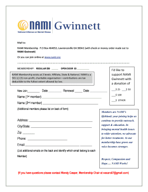 Fillable Online NAMI Gwinnett ONLINE MEMBERSHIP FORM Fax Email Print ...