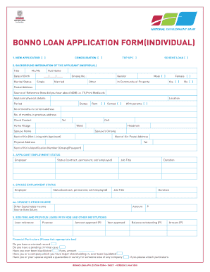Fillable Online ndb BONNO LOAN APPLICATION FORMINDIVIDUAL - ndb Fax ...