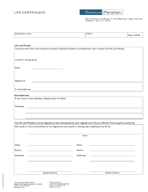 Fillable Online LIFE CERTIFICATE - Danica Pension Fax Email Print ...