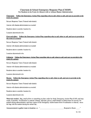 Fillable Online Classroom & School Emergency Response Plan (CSERP) Fax ...