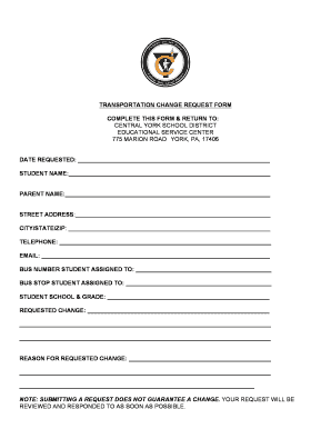Fillable Online cysd k12 pa TRANSPORTATION CHANGE REQUEST FORM COMPLETE ...