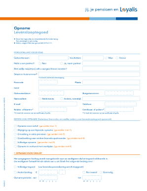 Fillable Online loyalis Opname Levenslooptegoed Stuur het ingevulde en ...