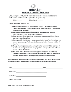 Fillable Online BIOMETRIC SCREENING CONSENT FORM - emsinetcom Fax Email ...