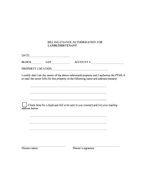 Fillable Online BILLING CHANGE AUTHORIZATION LANDLORD TENANT Fax Email ...