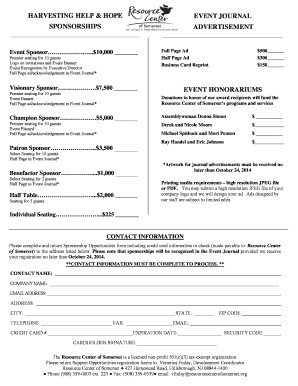 Fillable Online resourcecenterofsomerset Event journal advertisement ...