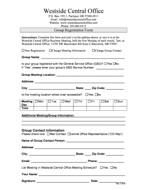 Fillable Online Group Registration Form - Westside Central Office Fax Email Print - pdfFiller