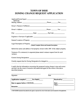Fillable Online Zoning Change application - btownofdishbbcomb Fax Email ...